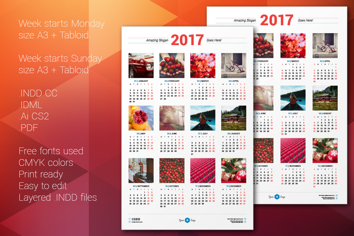 Calendar Poster 2017, a Stationery Template by AntartStock