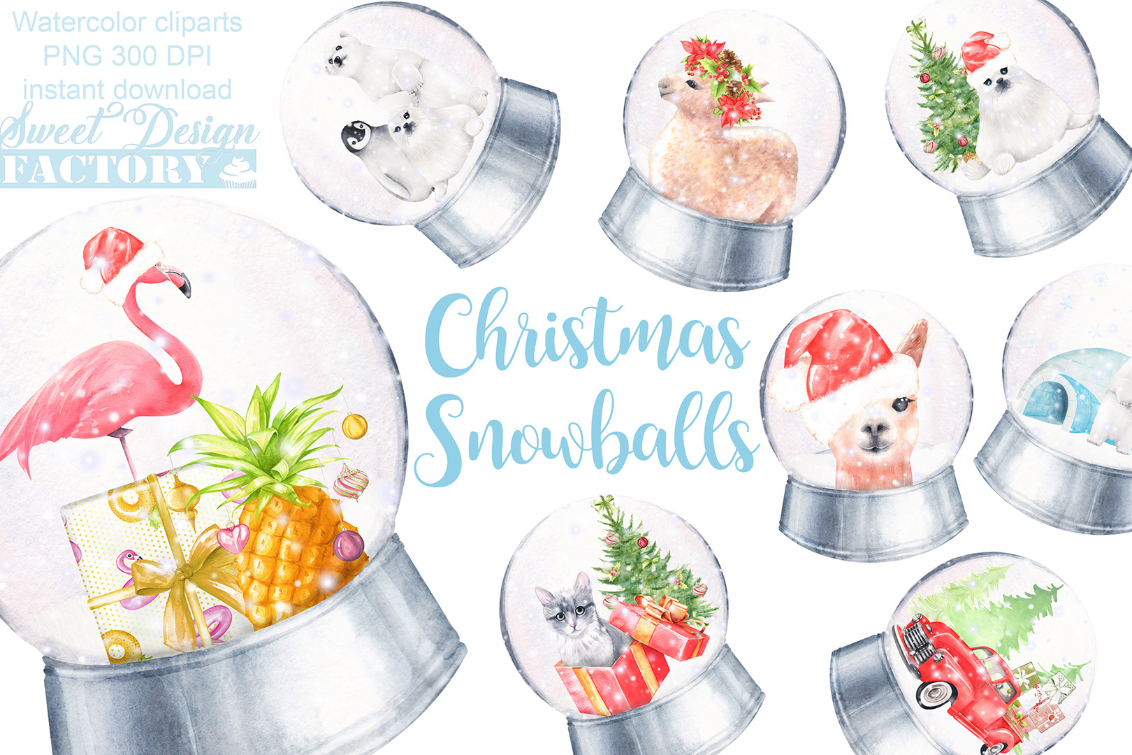 Christmas snow globe cliparts, an Animal Illustration by Sweet sweet design
