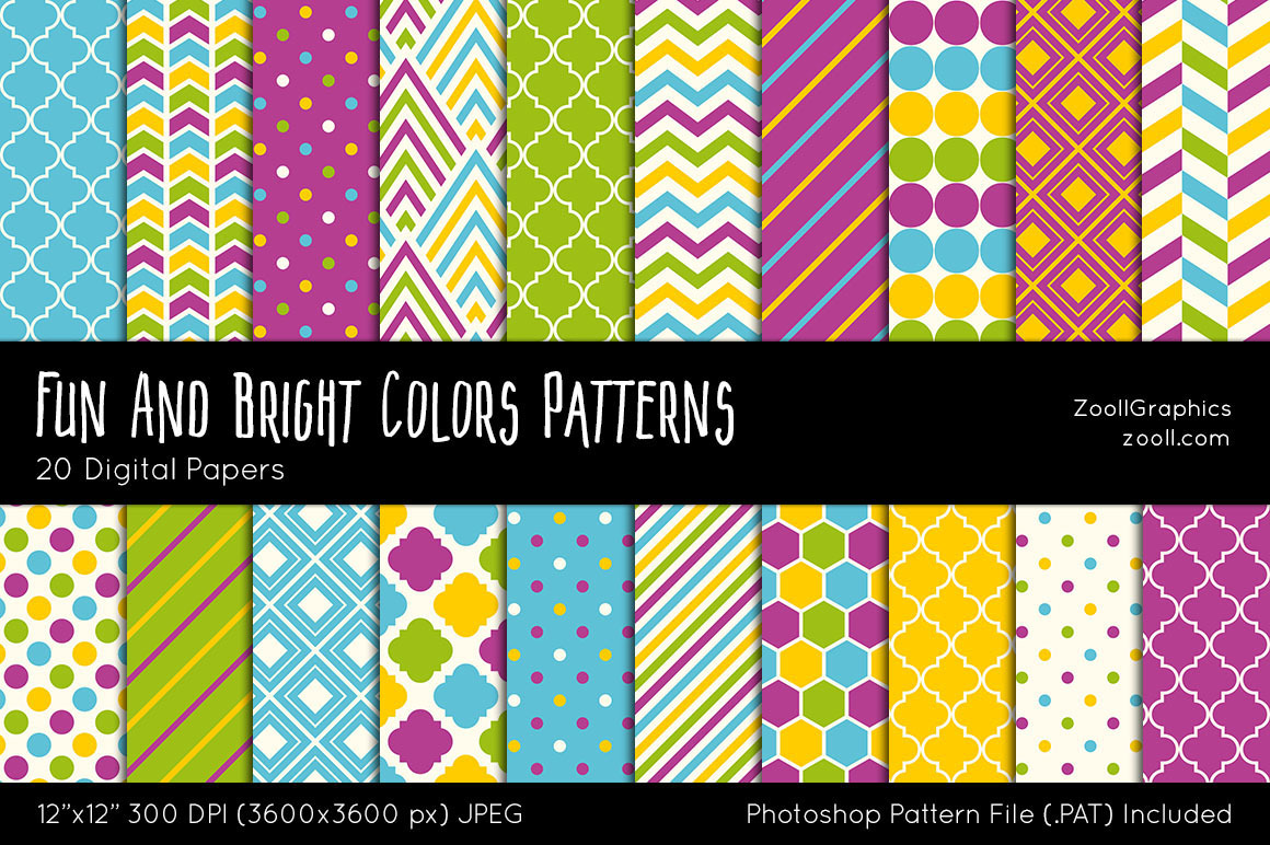 Fun And Bright Colors Digital Papers, a Pattern Graphic by ...