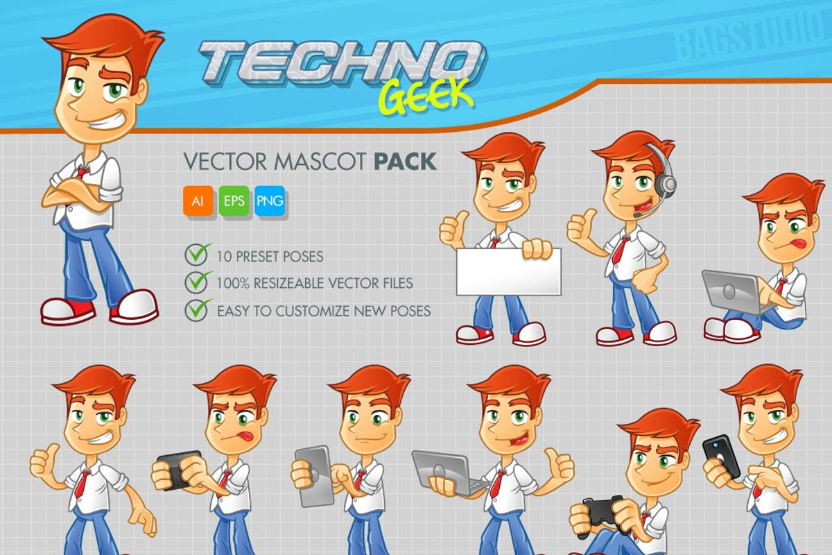 Techno Geek Vector Mascot Pack, a Technology Illustration by Bagstudio Shop