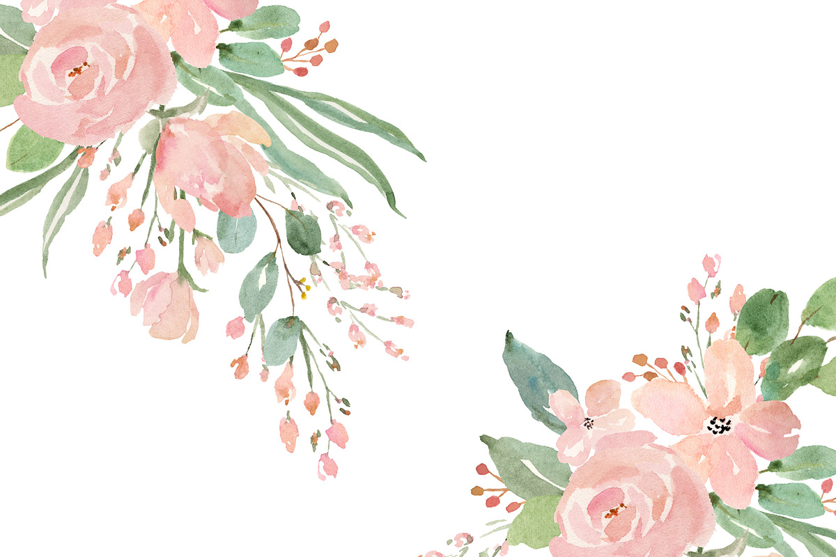Blush Pink Flowers Clip Art & Frames, a Texture Illustration by Graphic ...