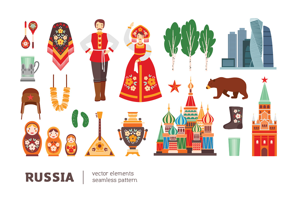 Symbols of Russia set and pattern, an Illustration by Good Studio