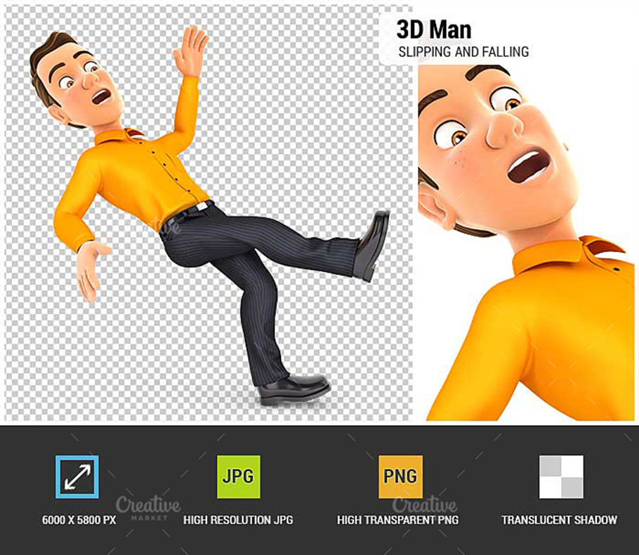 3D Man Slipping and Falling, a Person Illustration by 3DMask