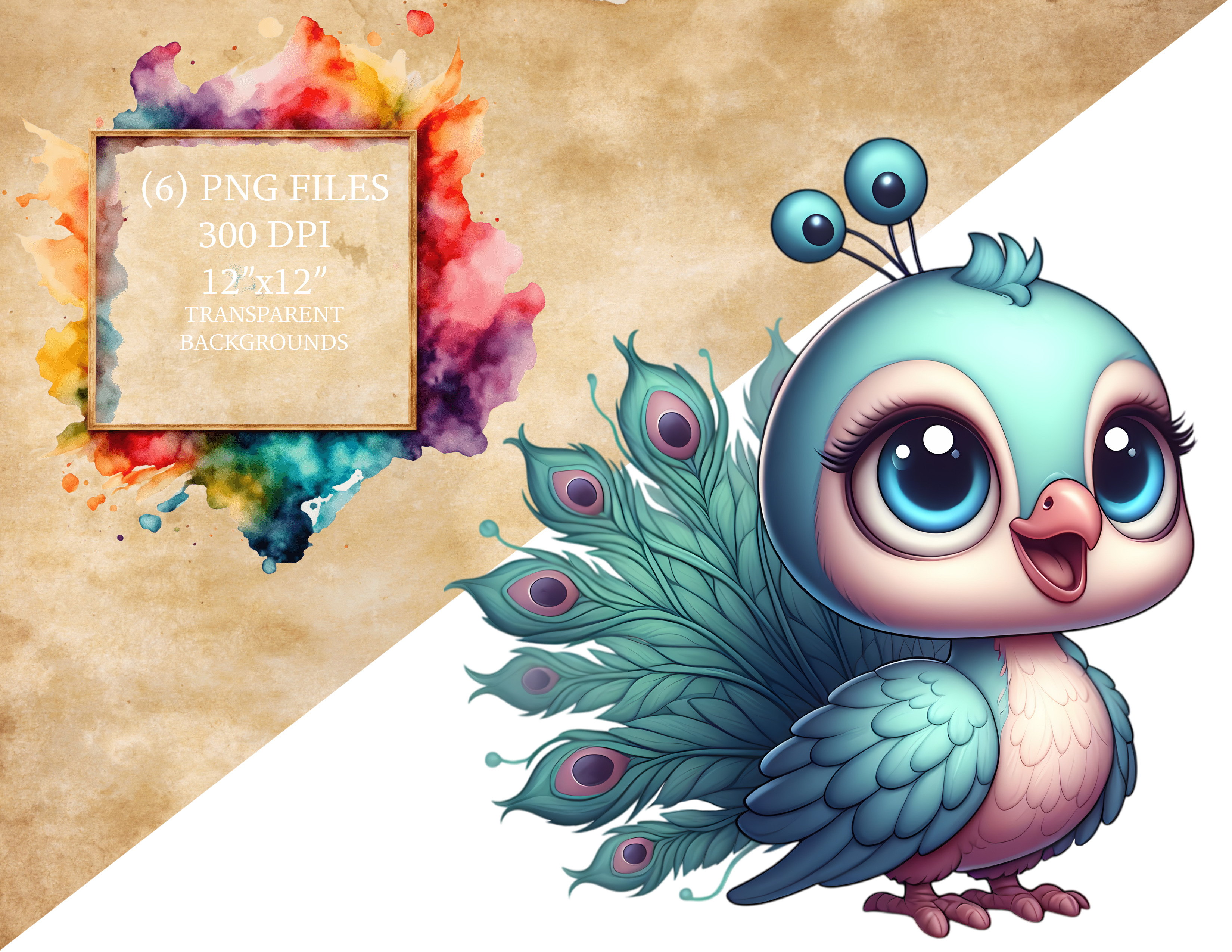 Baby Peacock Clipart PNG Set, an Animal Illustration by DoubleTwists
