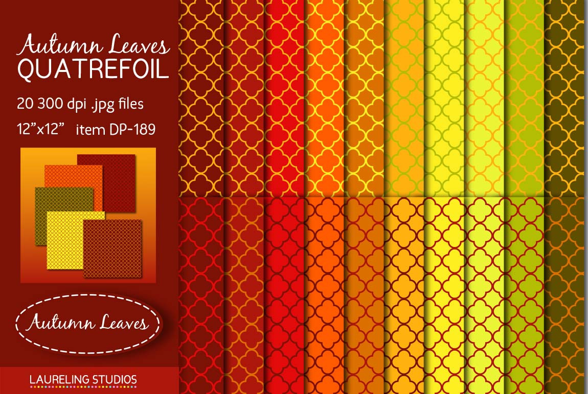 Autumn Leaves Quatrefoil digital pap, a Pattern Graphic by Laureling ...