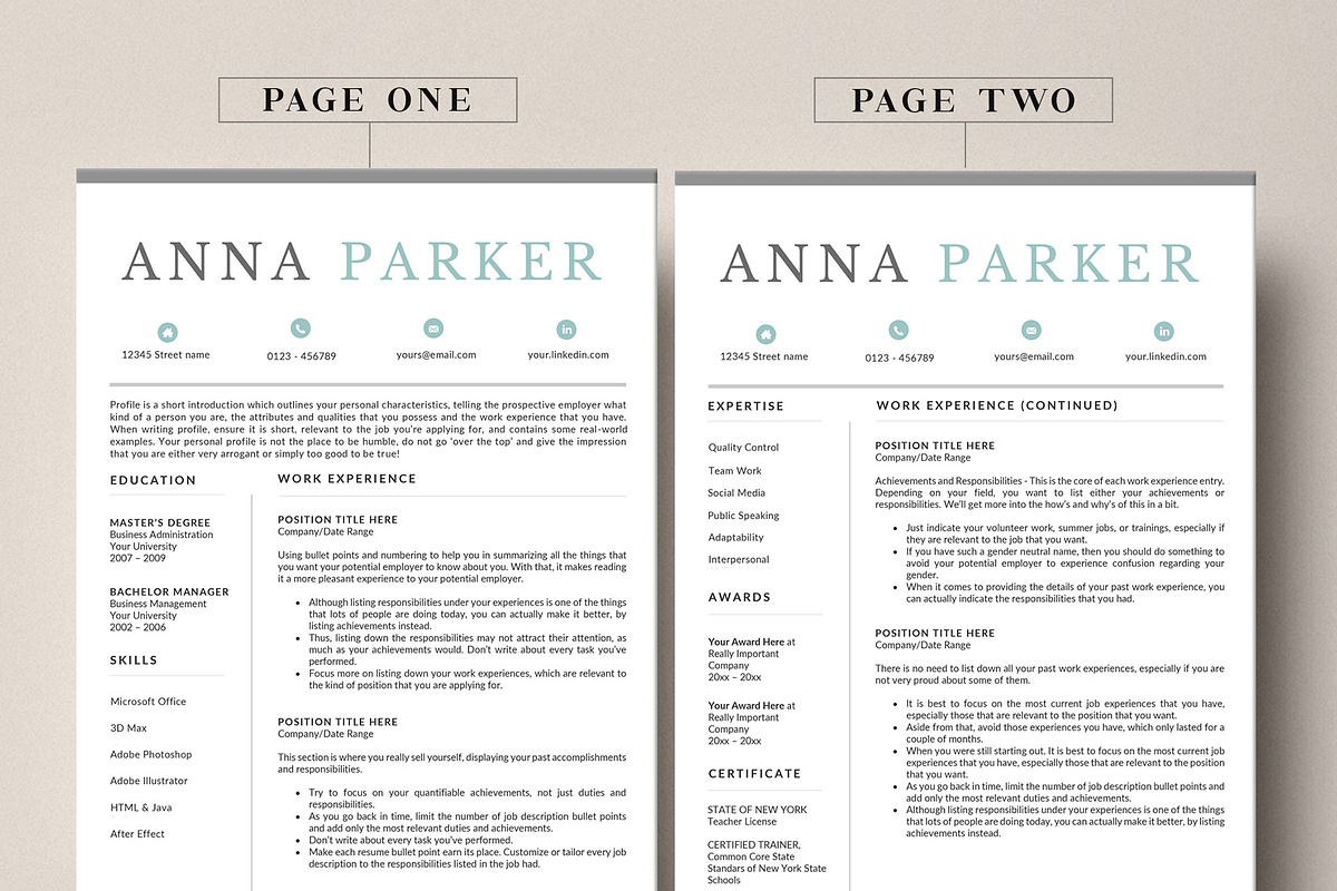 Resume Template CV 2 Page, a Resume Template by Quality Resume