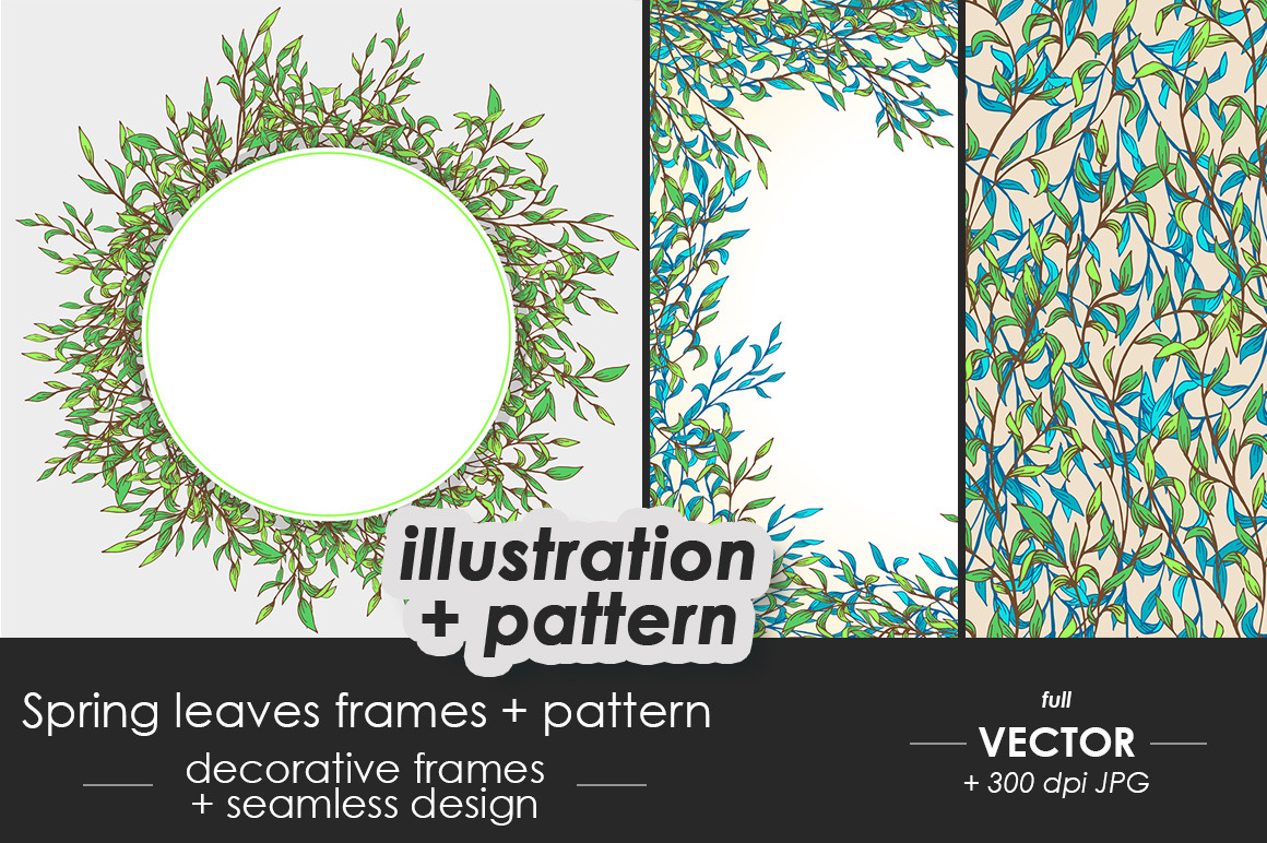 Spring decorative frames + pattern | Decorative Illustrations ...