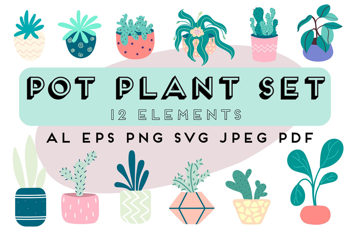 Potted plants clipart bundle | Creative Market