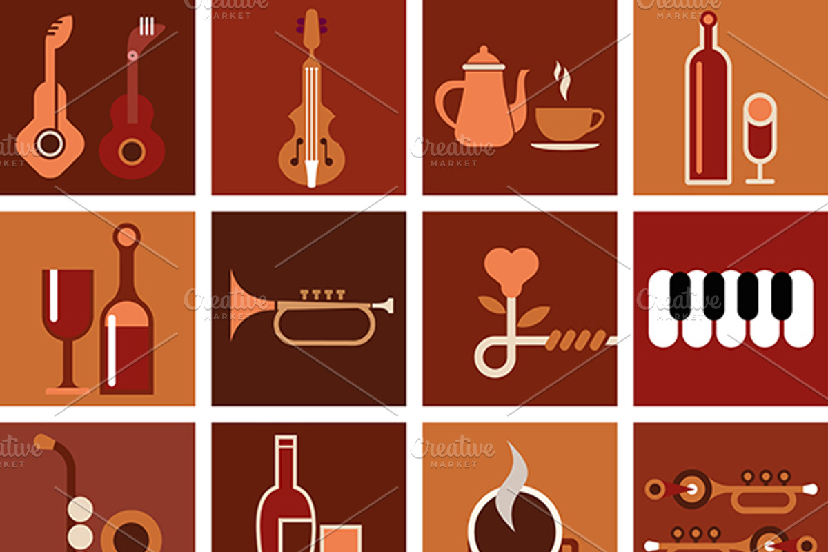 Music cafe - vector illustration, a Food Illustration by danjazzia