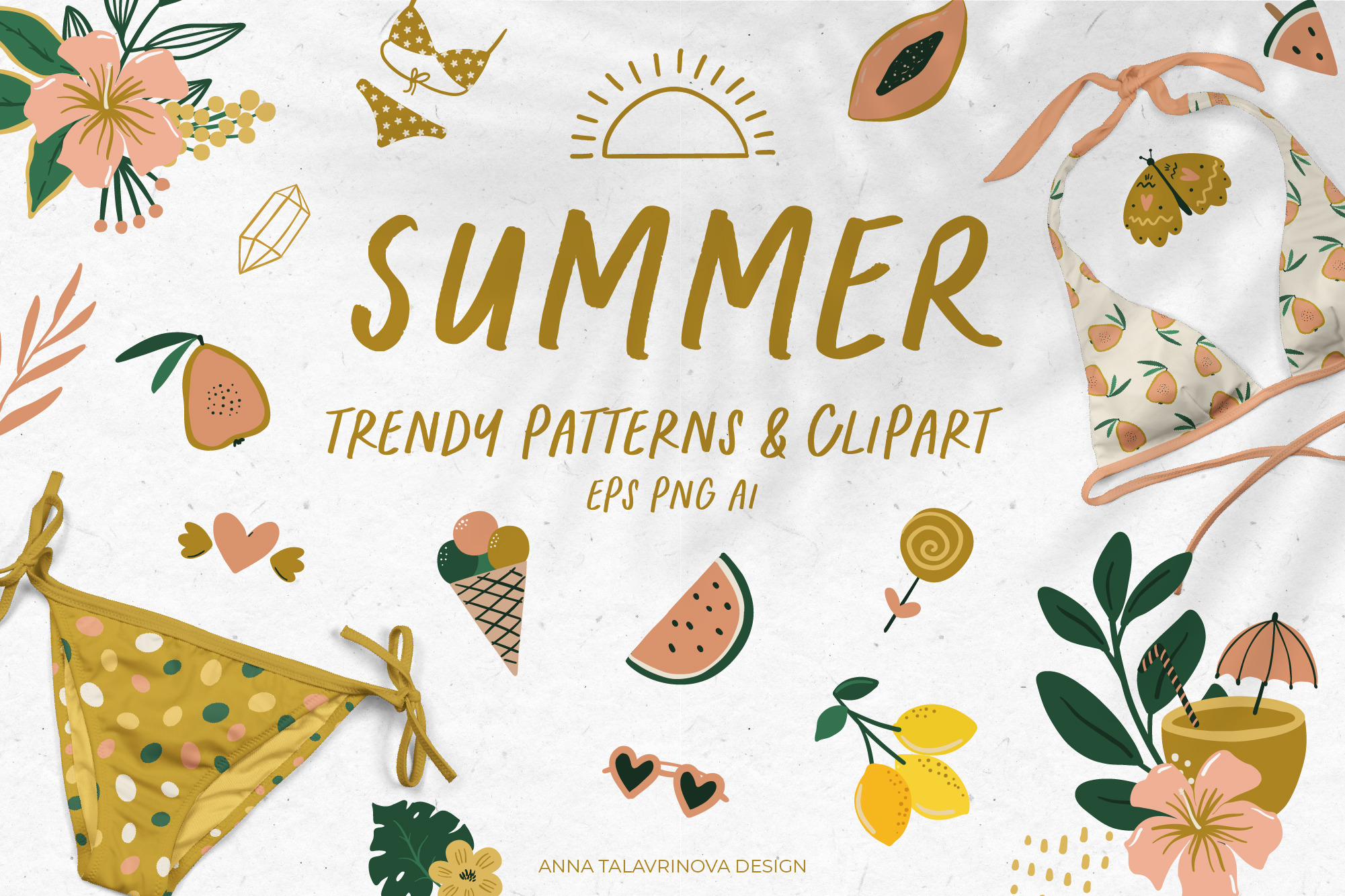 Summer pattern & clipart, a Background Graphic by Cozy pattern shop