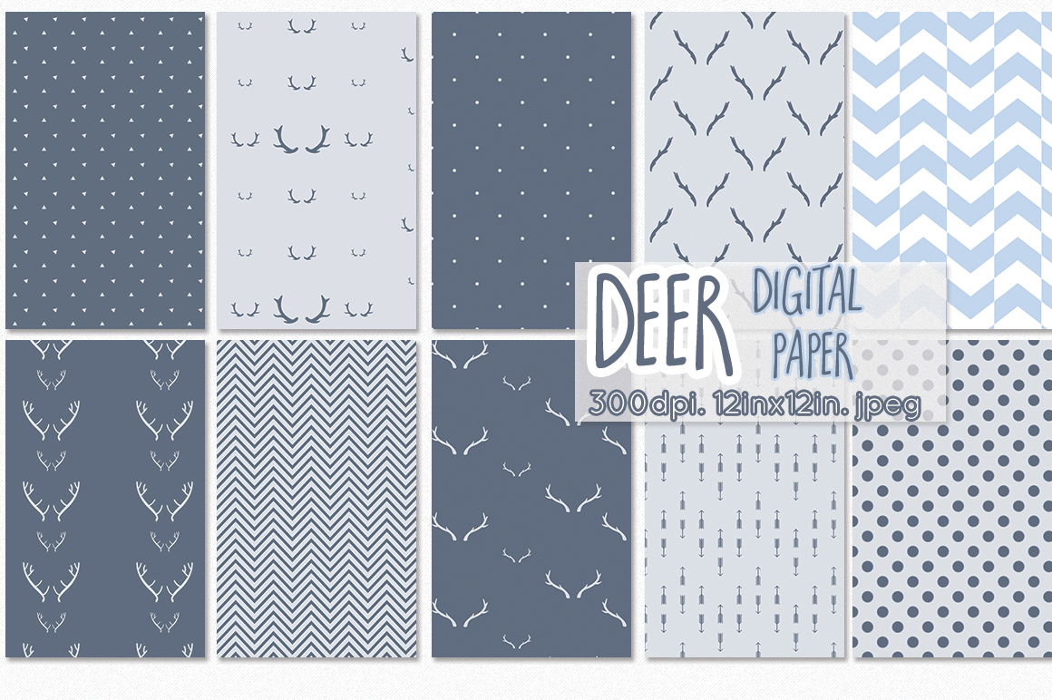 deer digital paper, a Pattern Graphic by TeaBerry