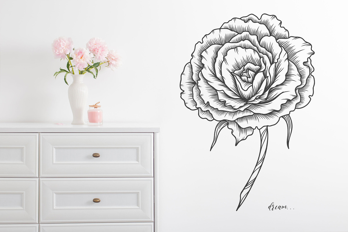 Roses line art vector flowers, a Decorative Illustration by Dervik Art ...