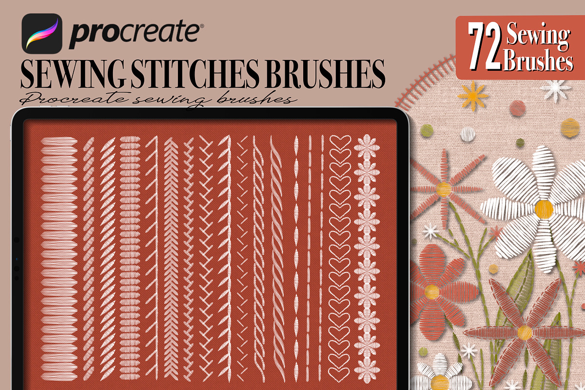 Sewing stitch brushes for Procreate, a Brush Add-On by PDknyStudio