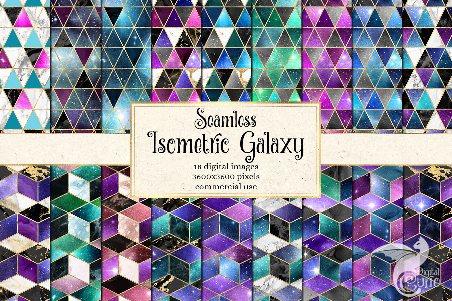 Isometric Galaxy Digital Paper, a Pattern Graphic by Digital Curio