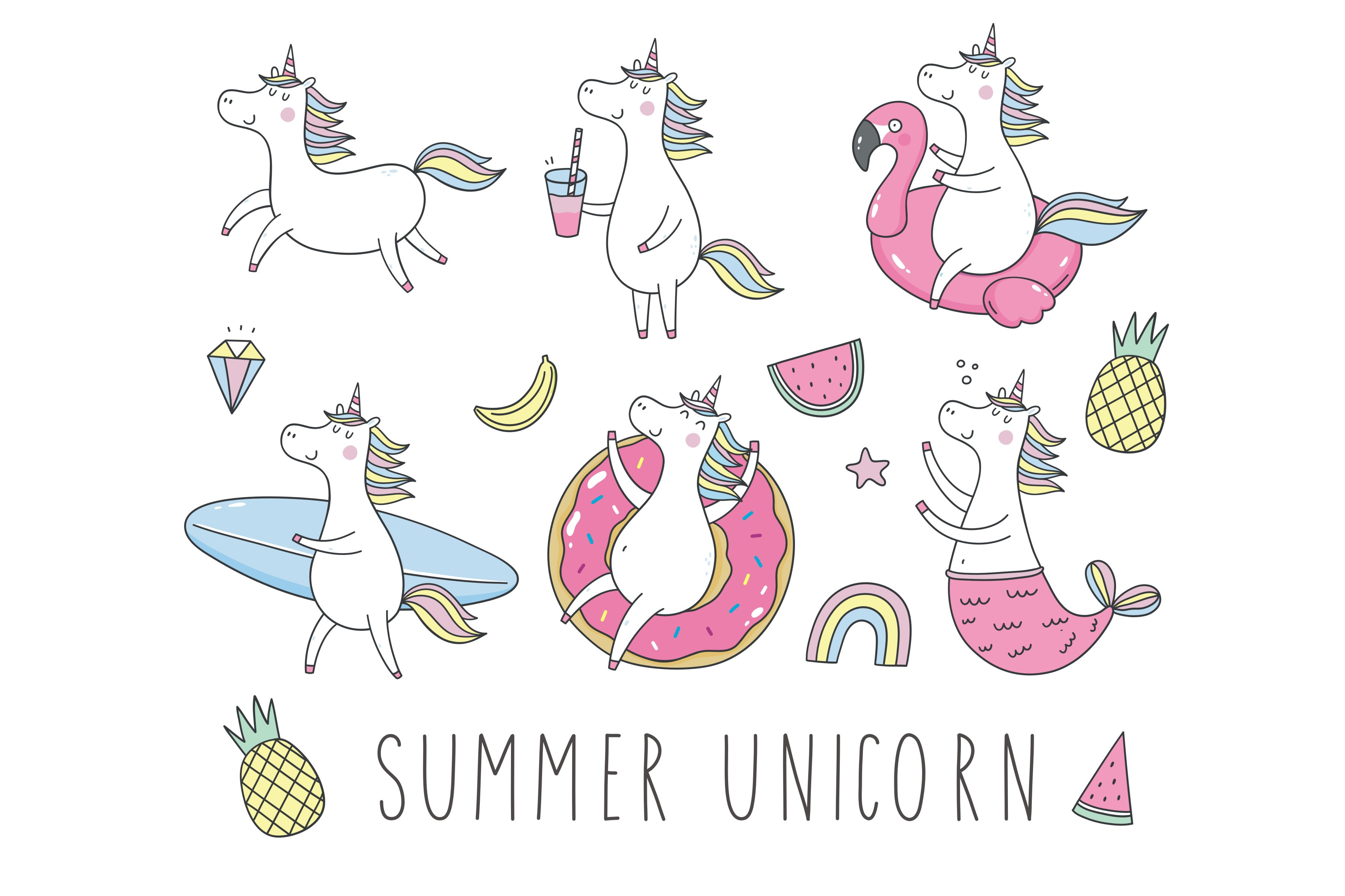 Summer unicorn, card, pattern, an Animal Illustration by Barkova Nadya