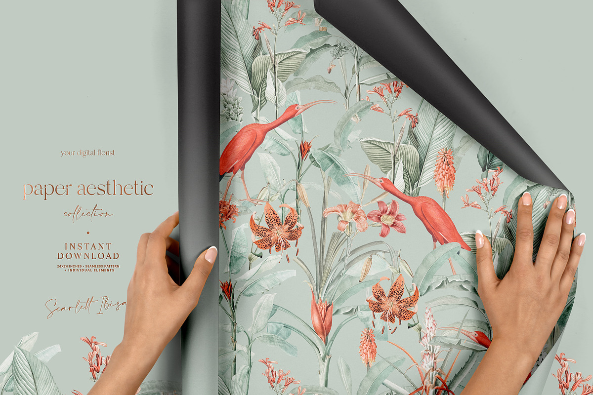 Tropical Mint Orange Paper Pack, a Pattern Graphic by paper aesthetic