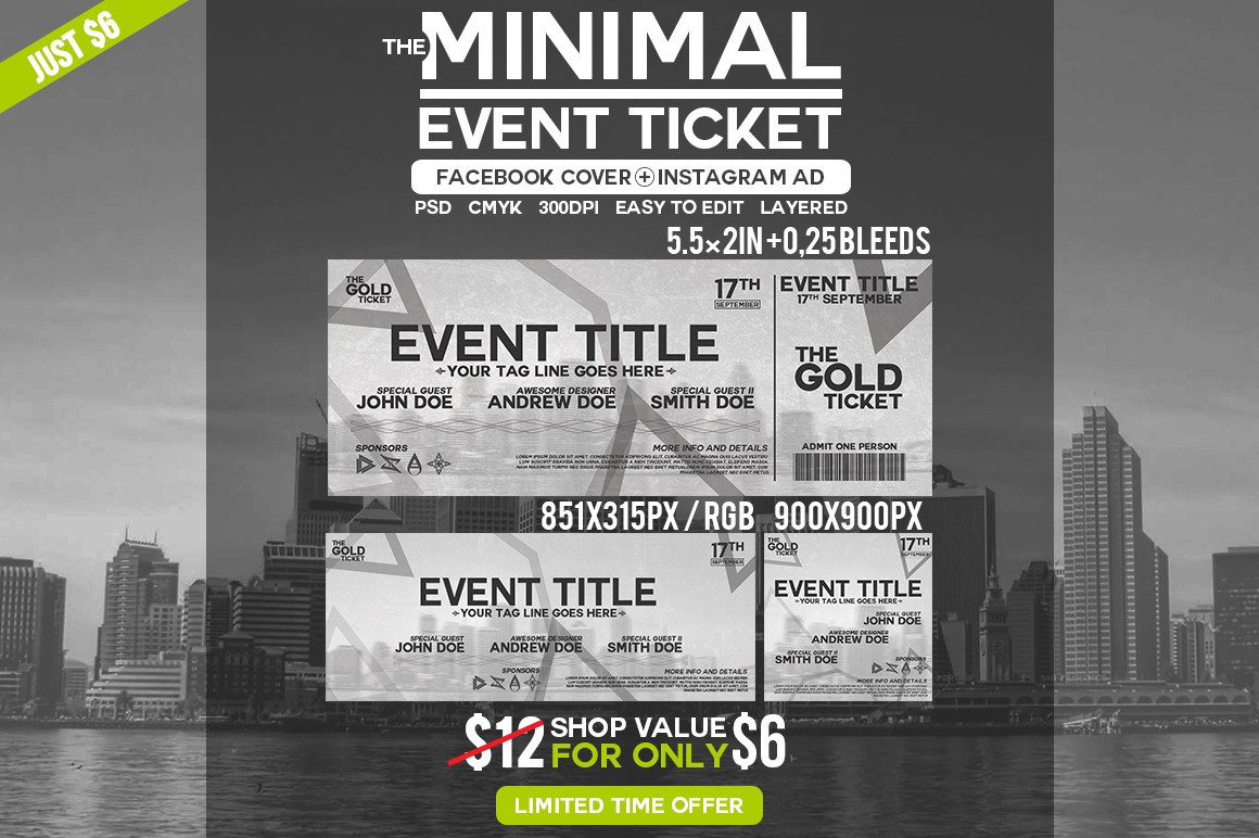 Minimal Event Ticket, a Flyer Template by VladAlexandru93