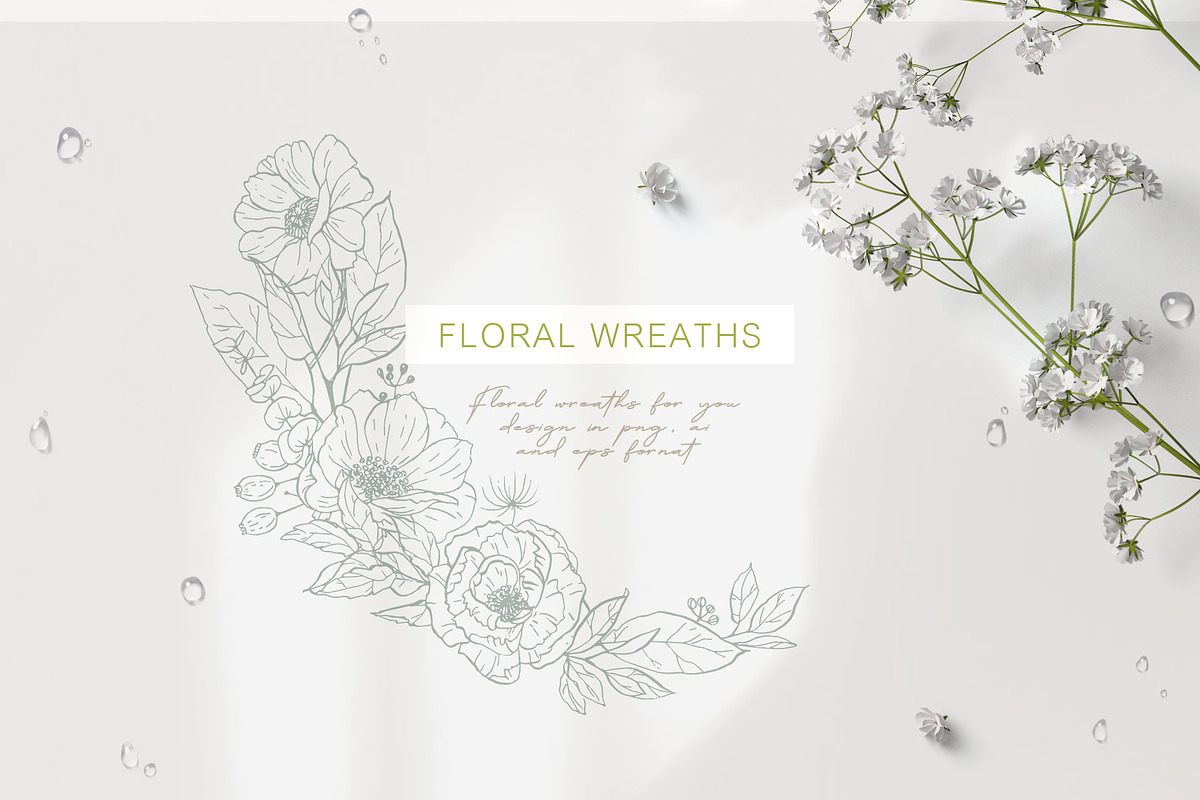 Subtle beauty. Line art vector flowers