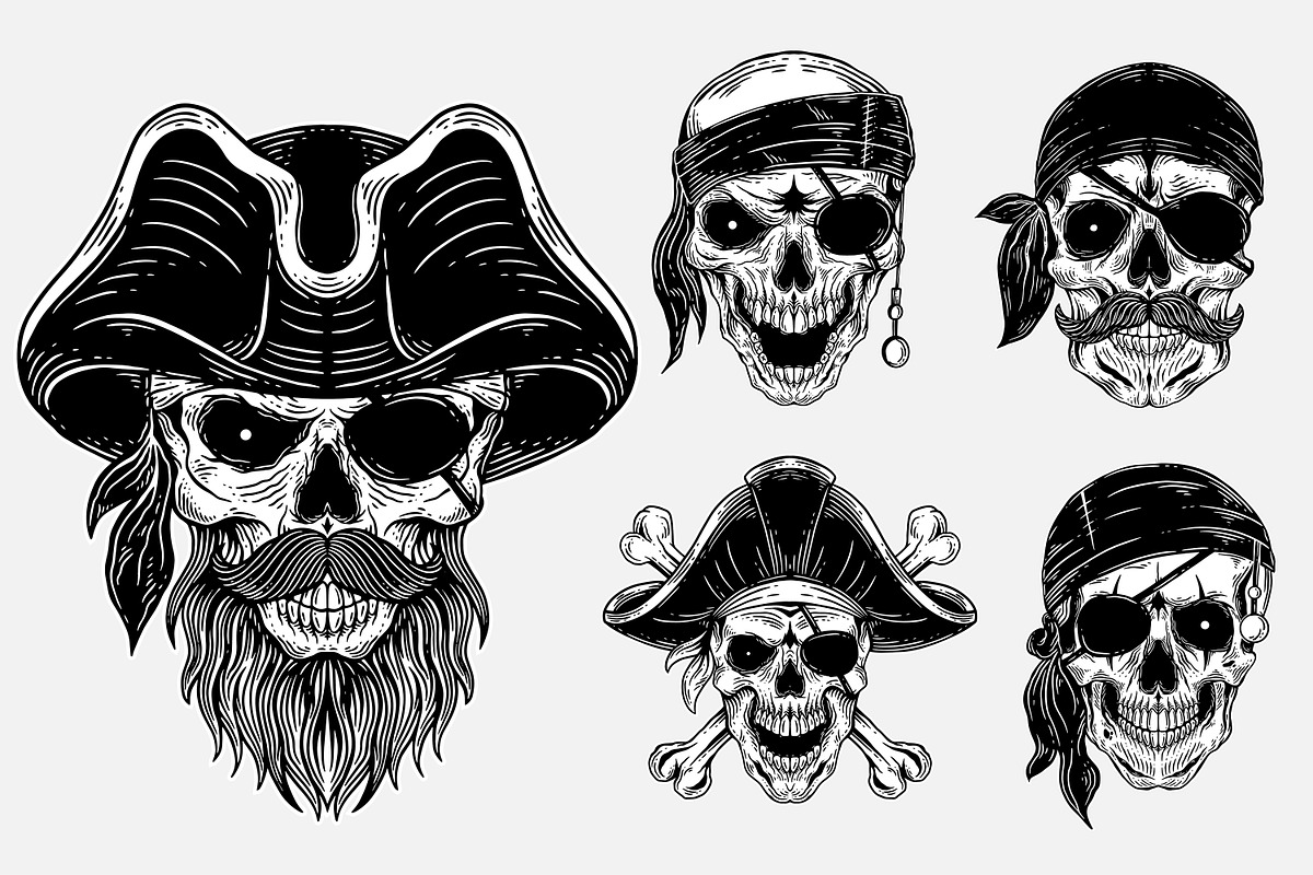 15 Bundle Pirate Captain Skull Head, an Illustration by Morspective
