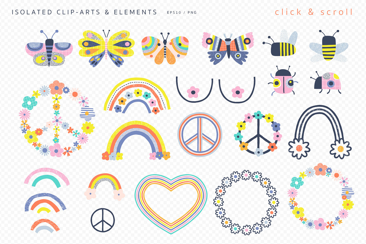 Groovy Flower Hippie childish set, a Pattern Graphic by @olga.angelloz