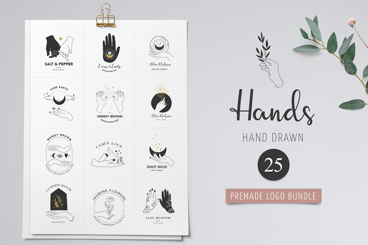Hands - hand drawn premade logos set, a Branding & Logo Template by Marish