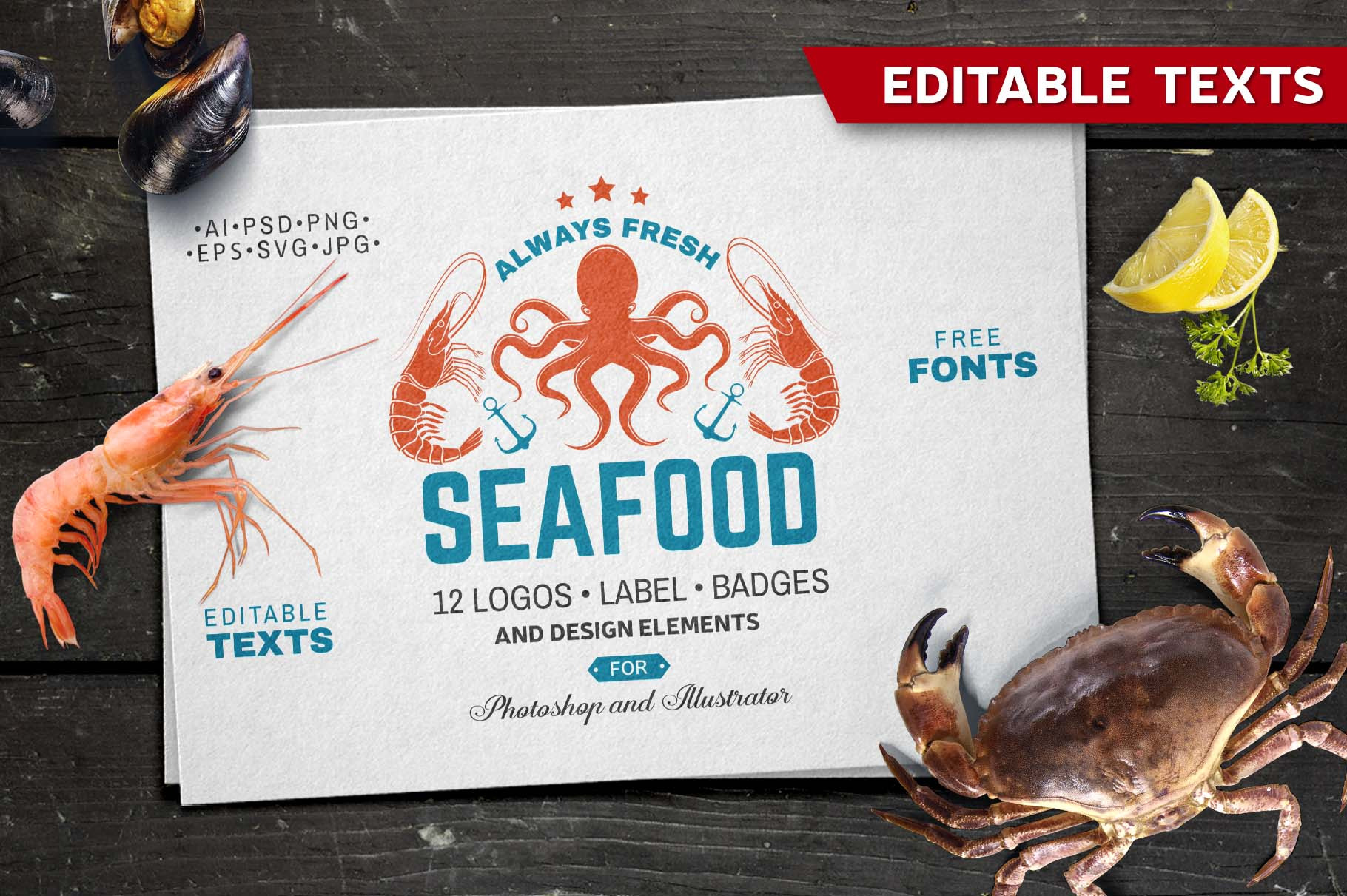 12 Seafood Badges Labels and Logos | Creative Market