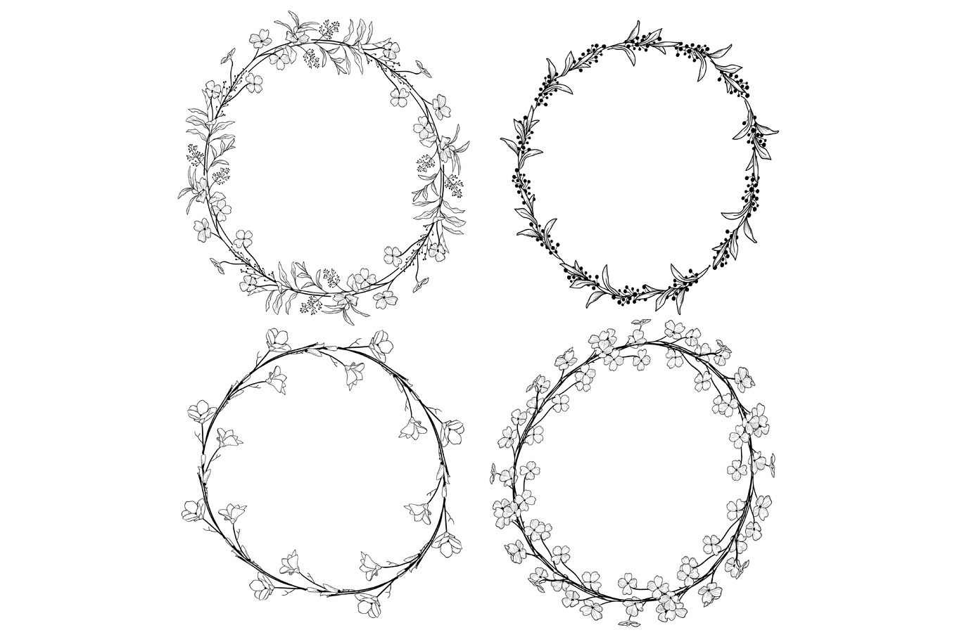 Doodle Floral Wreaths, a Decorative Illustration by Olya Creative