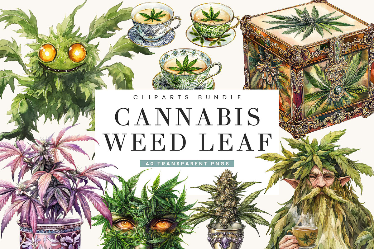 Cannabis Weed Leaf Clipart Bundle, an Object Illustration by BusyDaydesign