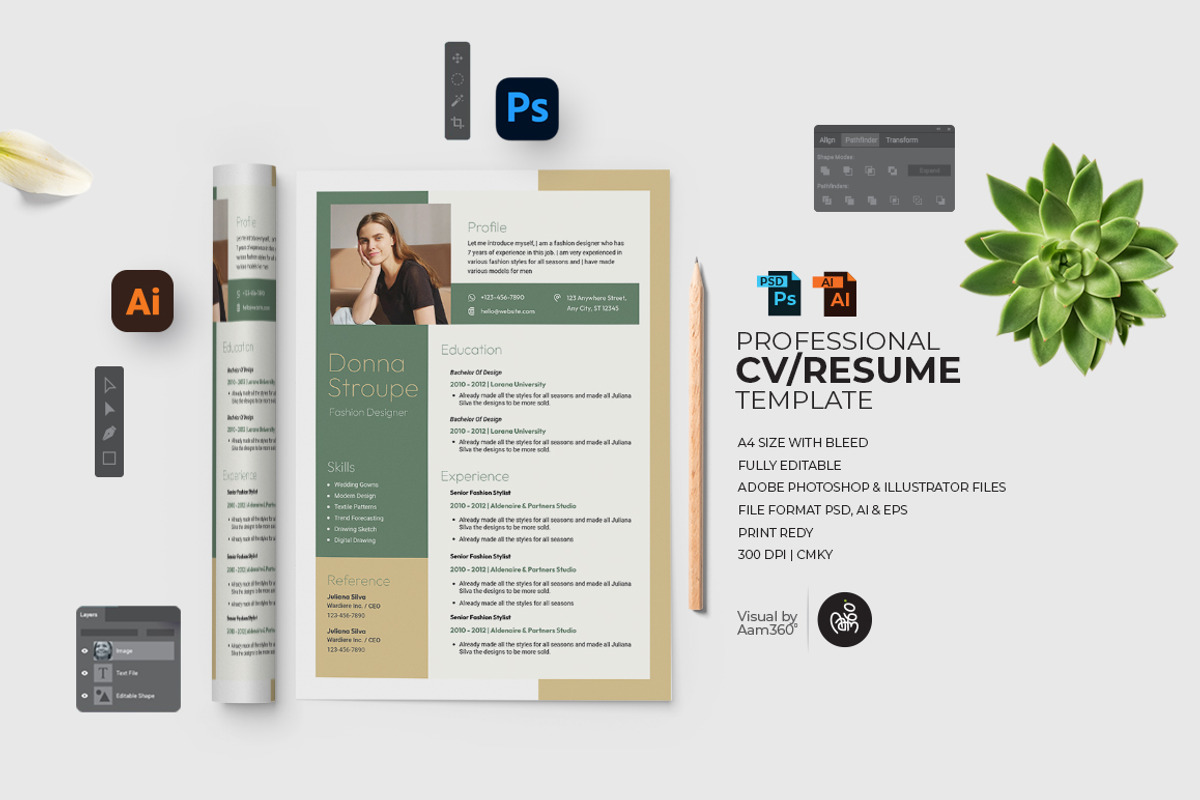 Professional Resume Template, a Flyer Template by Aam360 | Creative Market