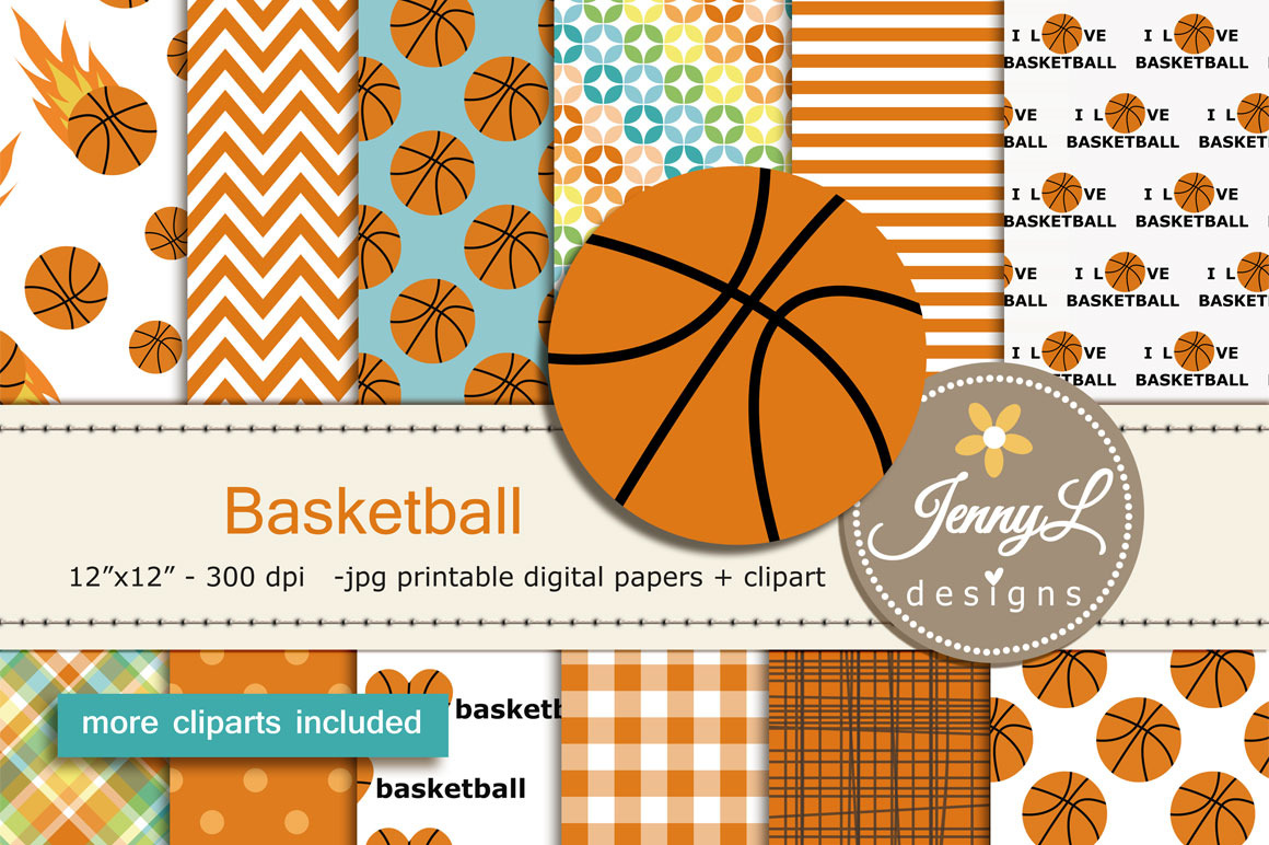 Basketball Digital Papers & Clipart, a Pattern Graphic by JennyL Designs