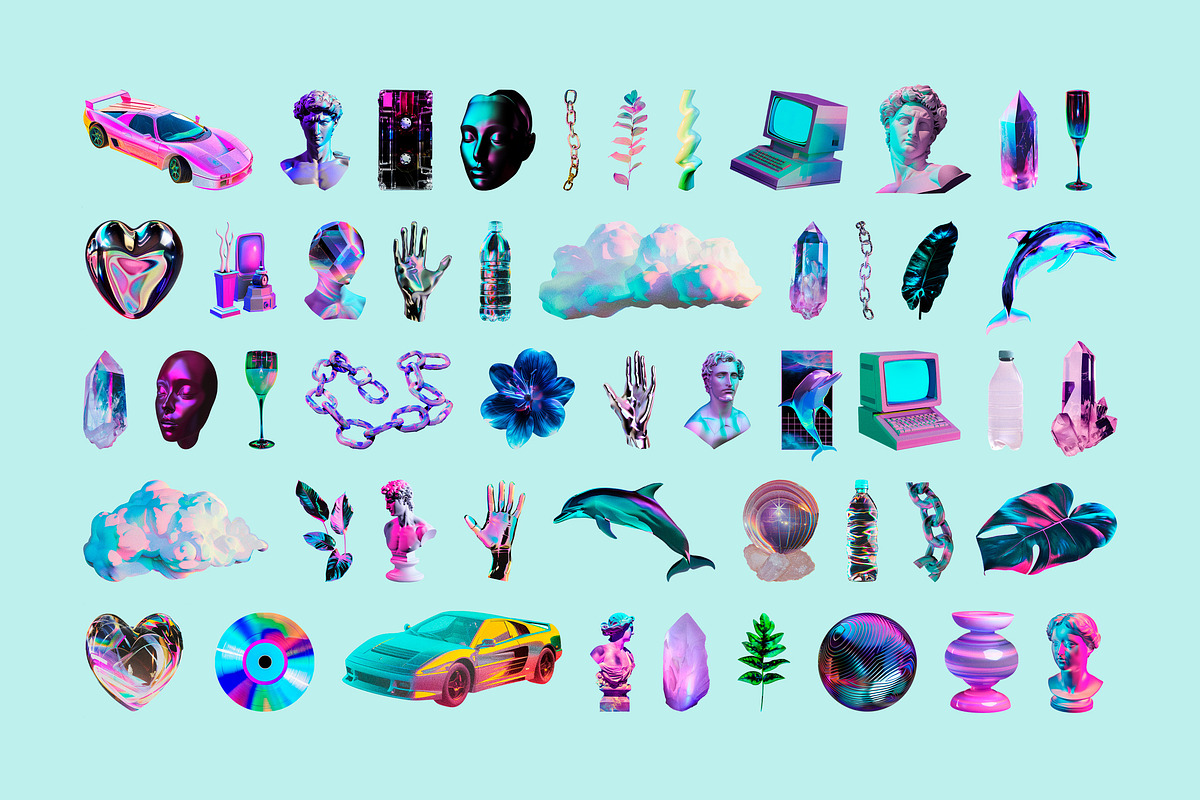 Vaporwave Collage Kit, an Object Graphic by pixelbuddha.net