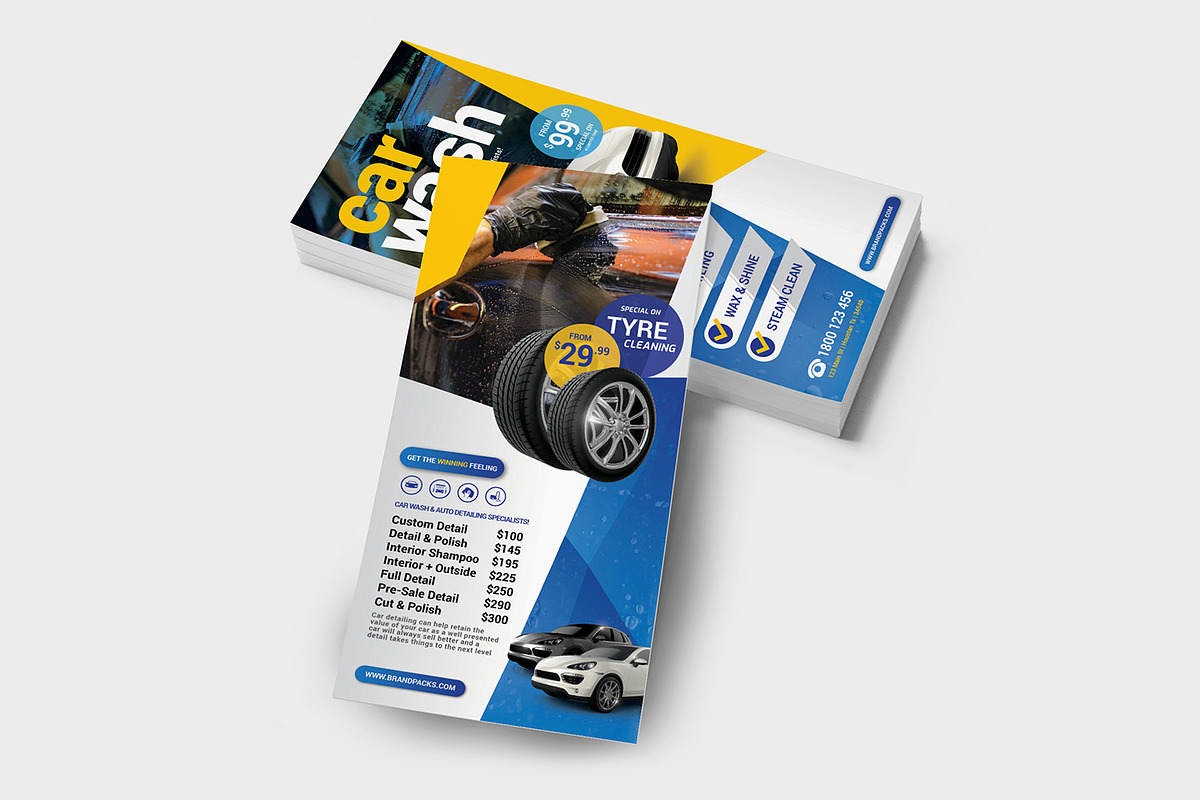 Car Wash DL Rack Card Template, a Card Template by BrandPacks