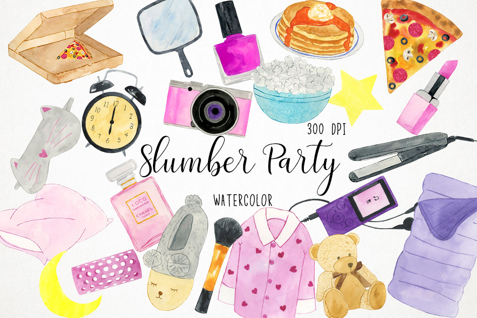 Watercolor Slumber Party Clipart, an Illustration by Paulaparaula