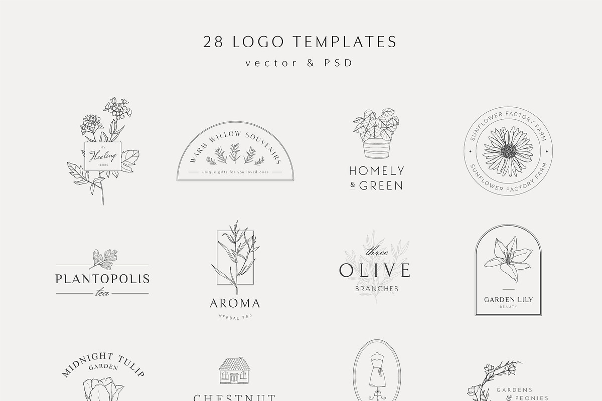 Line art logos Vol. 3, a Branding & Logo Template by Crocus Paperi