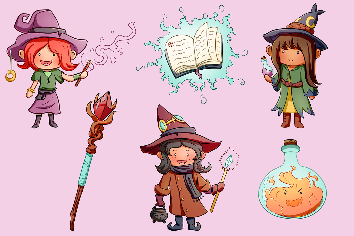 Playful Witches Clip Art Collection, an Illustration by Keepin' It Kawaii