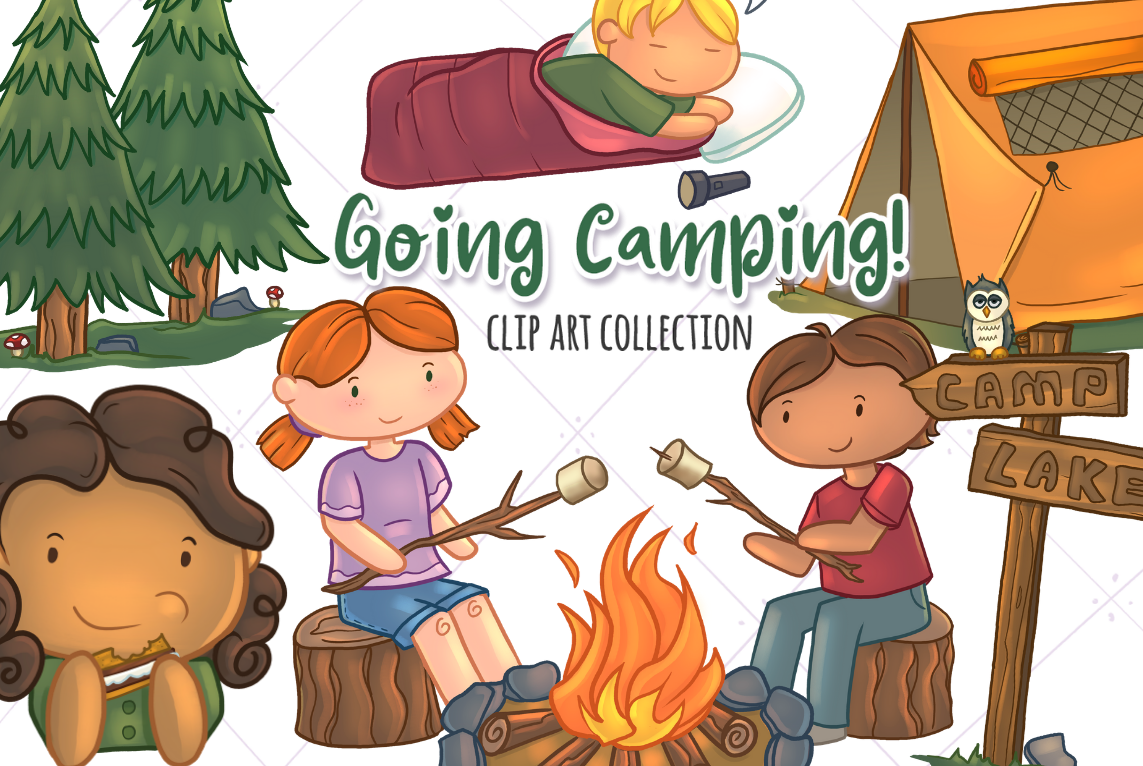 Cute Kids Camping Clip Art, an Illustration by Keepin' It Kawaii