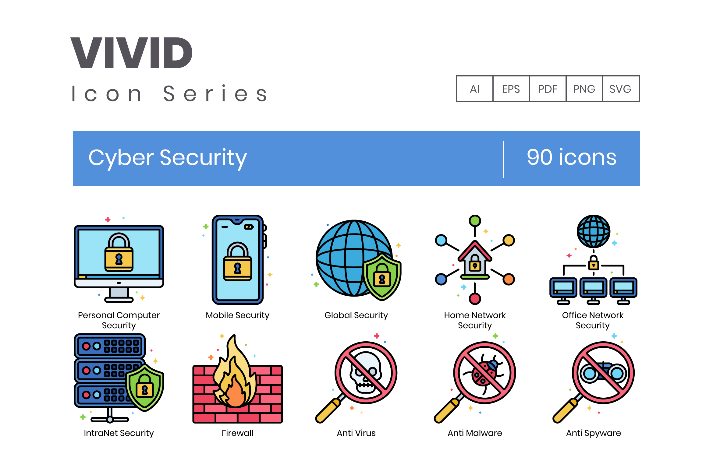 90 Cyber Security Icons - Vivid, an Icon by Flat Icons | Creative Market