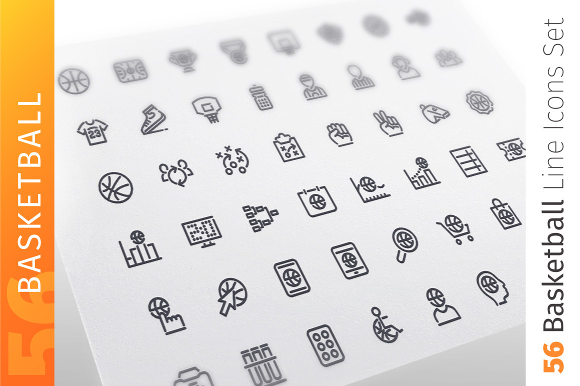 Basketball Line Icons Set, an Outline Icon by Voysla's Shop