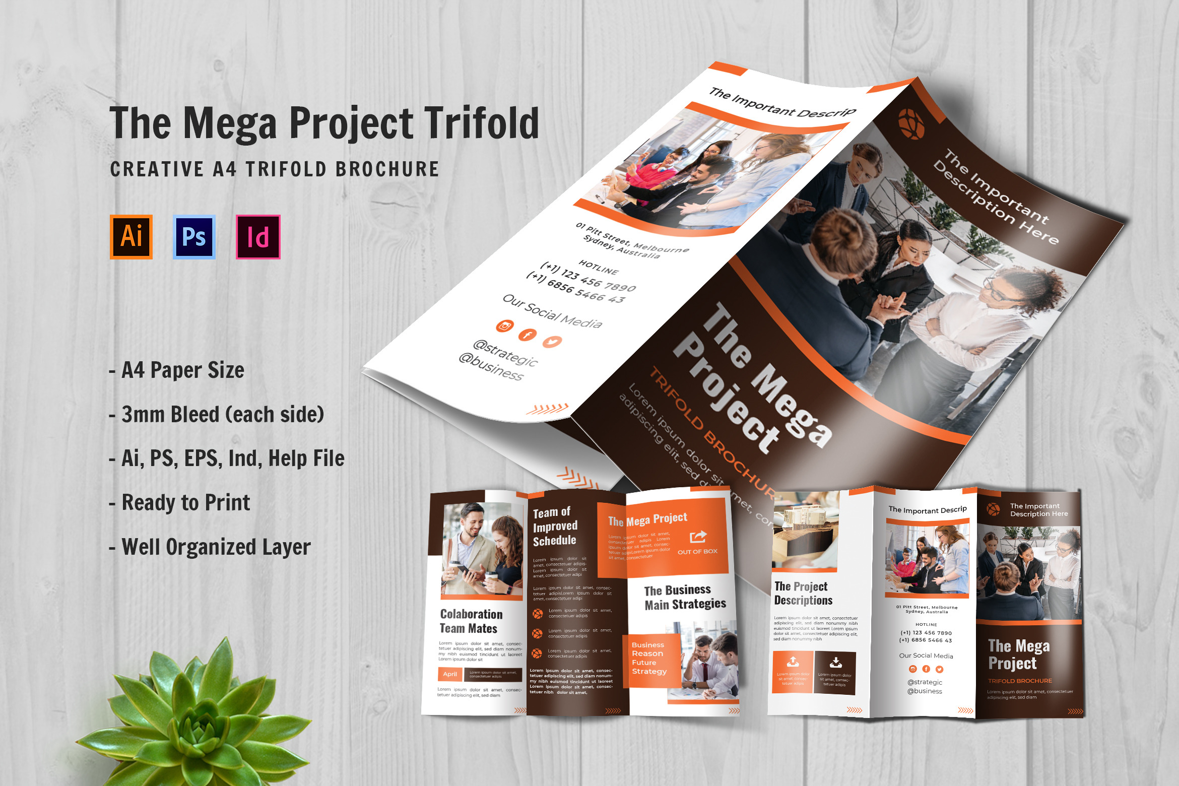 The Mega Project Trifold Brochure, a Brochure Template by AQR Studio