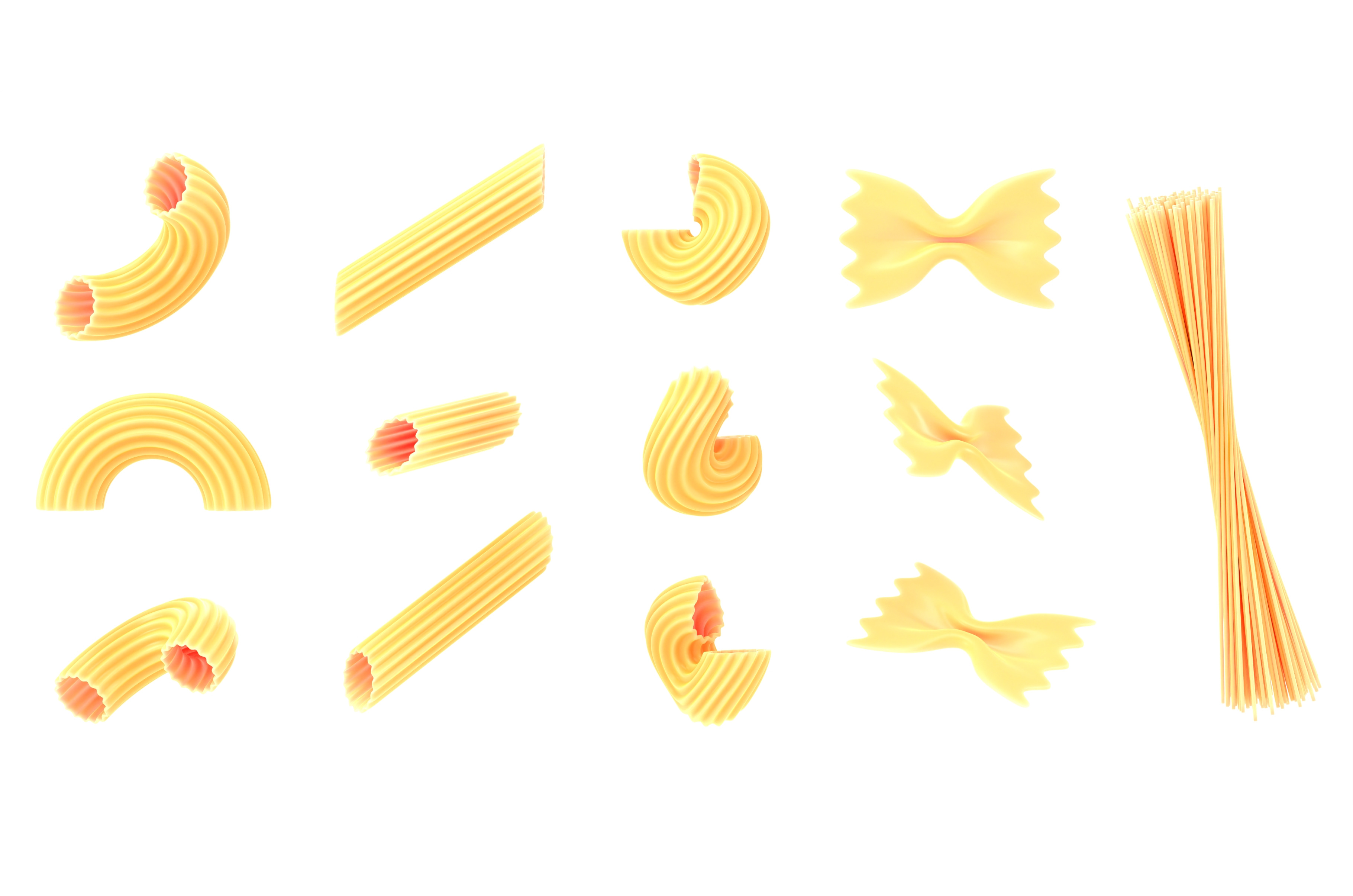 Pasta and macaroni icon set 3d, a Food & Drink 3D Model by Marozhkastudio