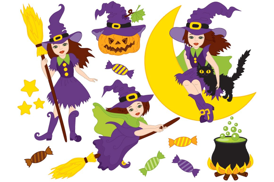 Vector Halloween Witch Clipart, an Illustration by TheCreativeMill