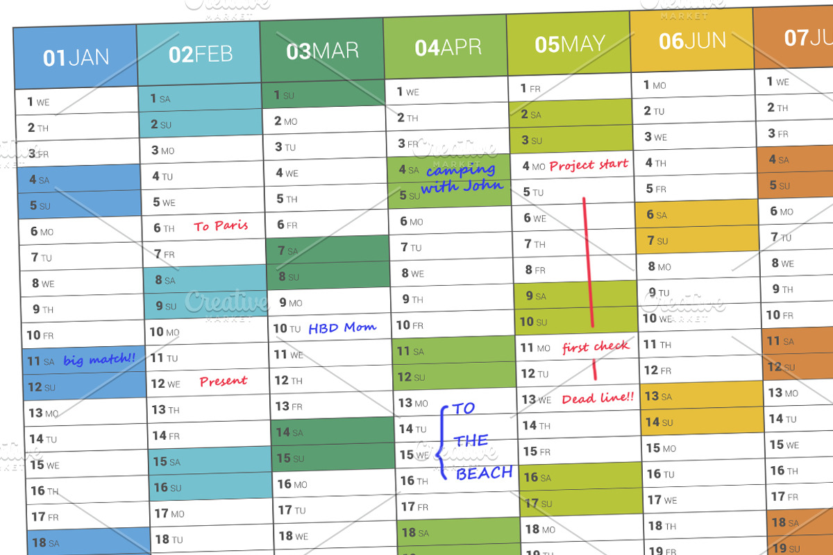 Calendar 2020 Planner Simple Color, a Stationery Template by WORAKAMON ...