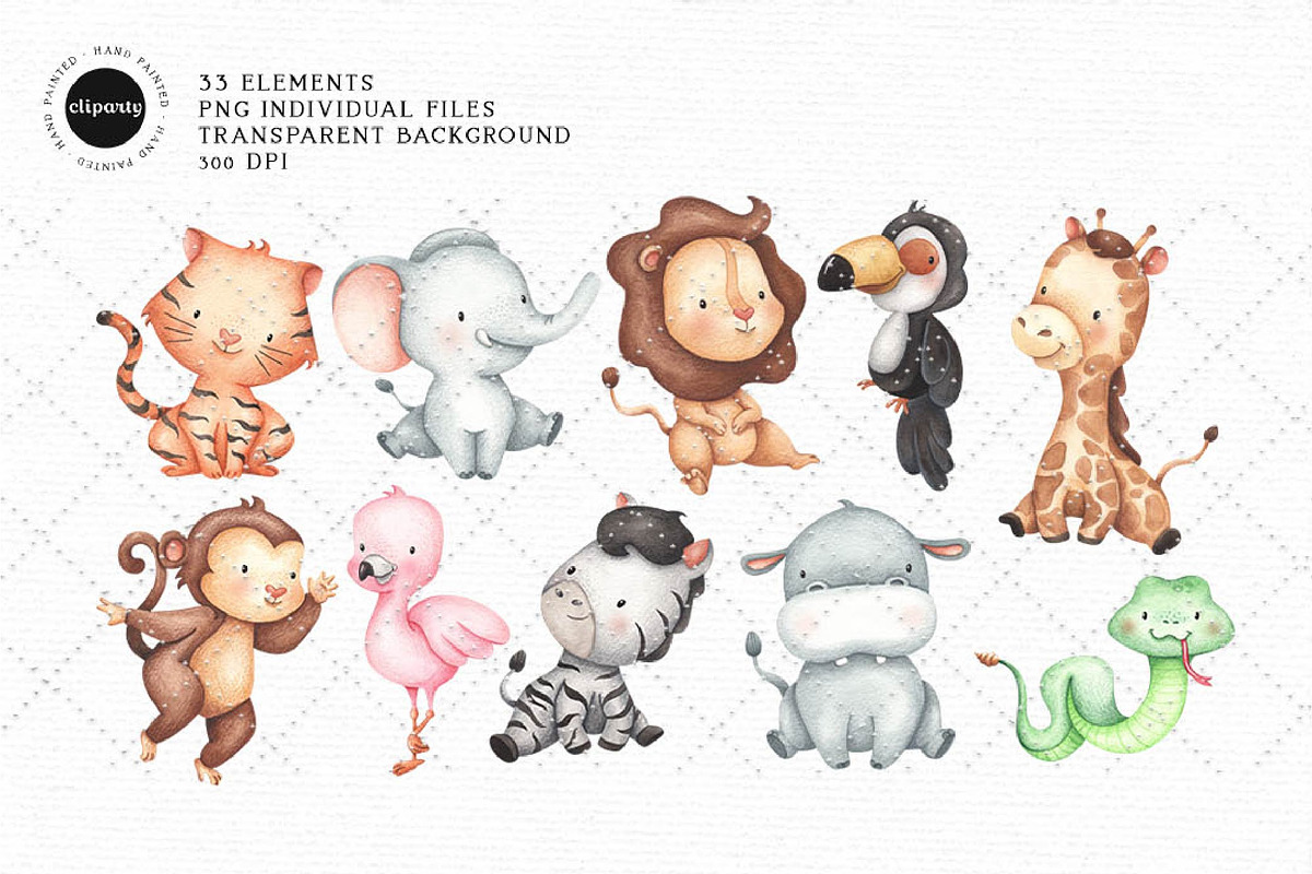 Safari Baby Animals Clipart, an Illustration by Gau Silva Studio
