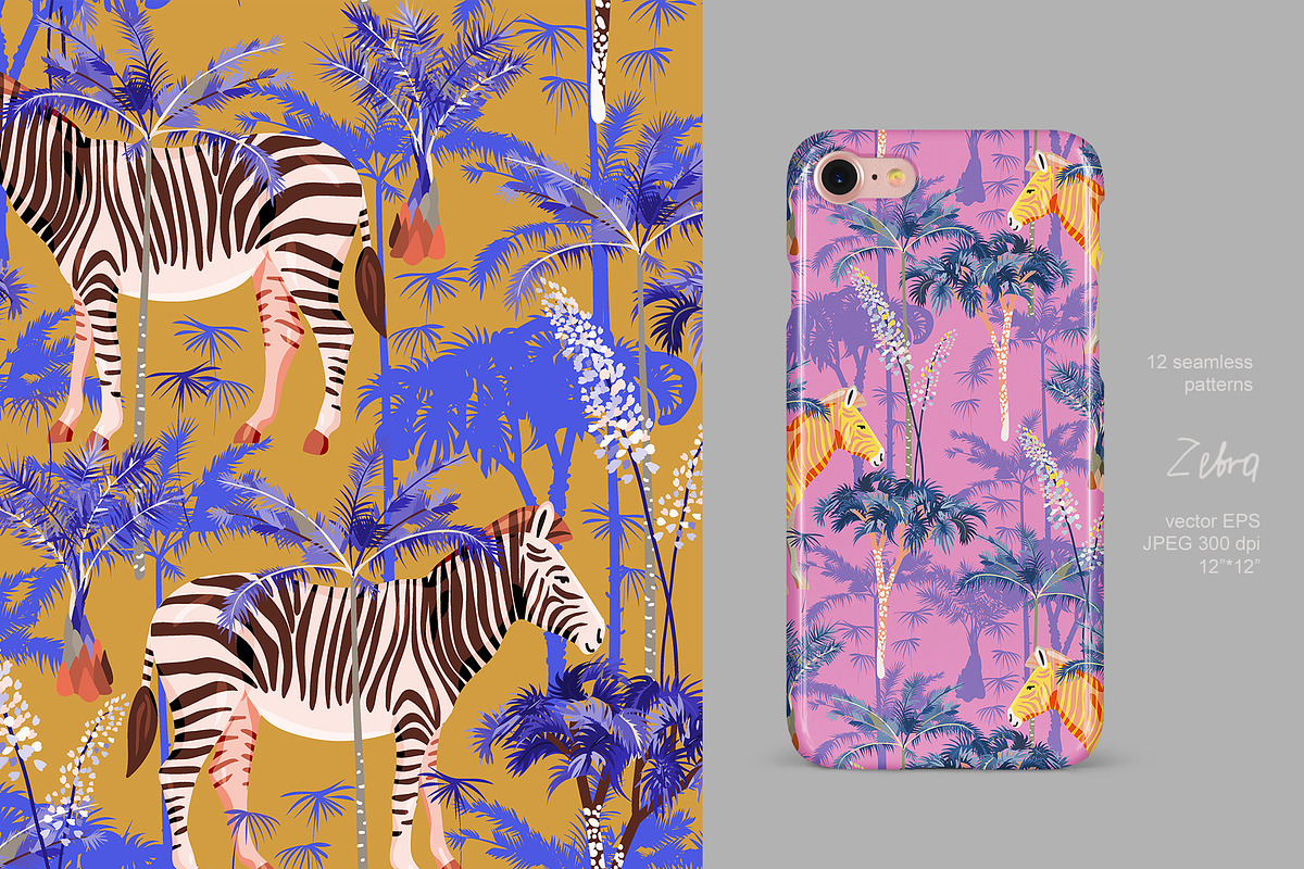 Zebra seamless vector set, a Pattern Graphic by PatternsBlooming