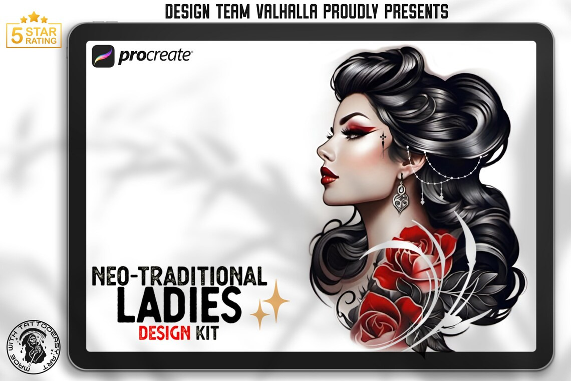 Procreate / Neo-traditional Ladies, a Brush Add-On by Studio.Valhalla