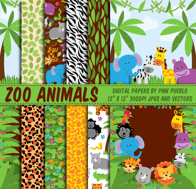 Zoo Animal Patterns and Backgrounds, a Pattern Graphic by PinkPueblo