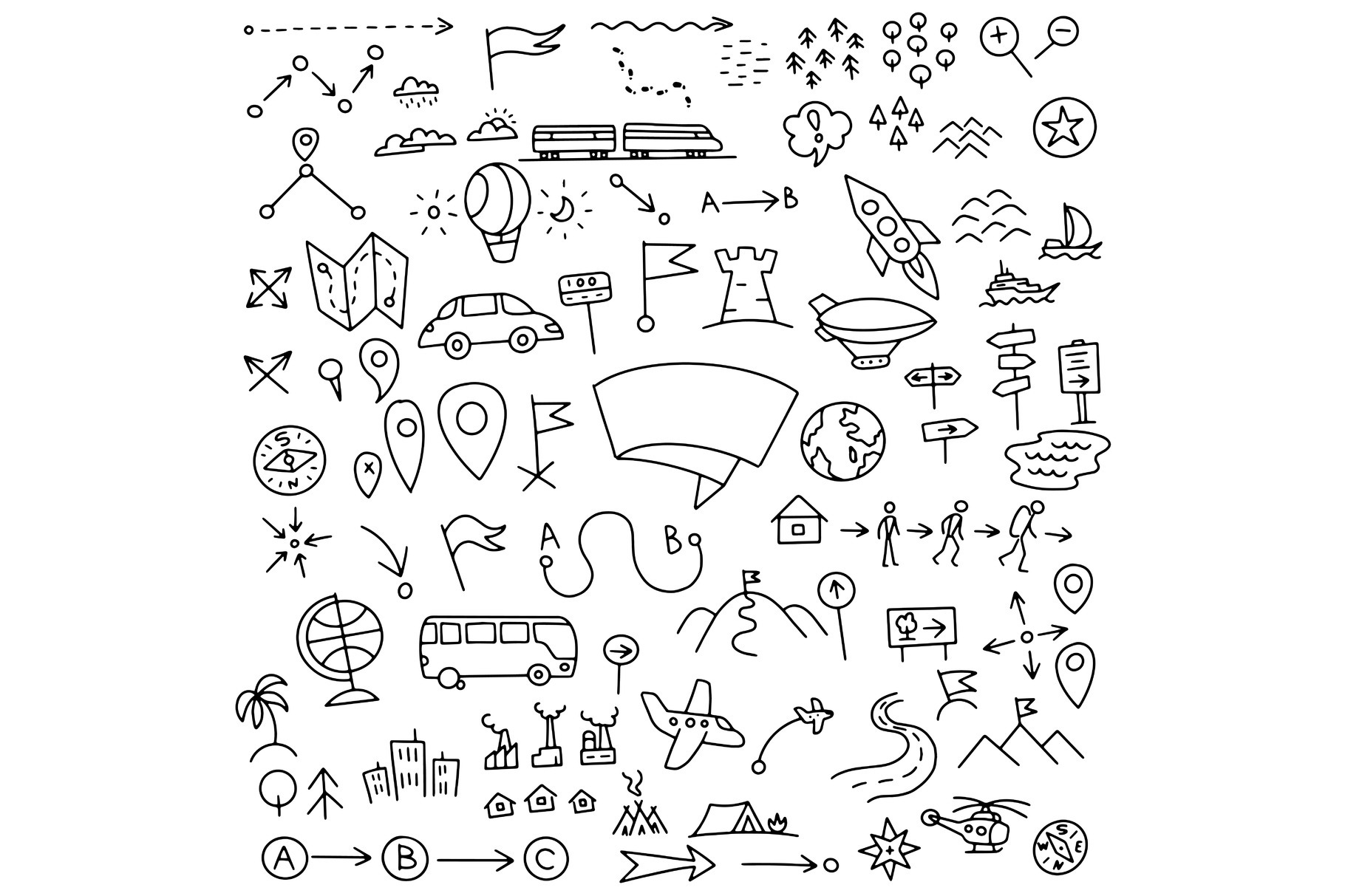 Set of geographic map signs., an Education Illustration by Vector ...