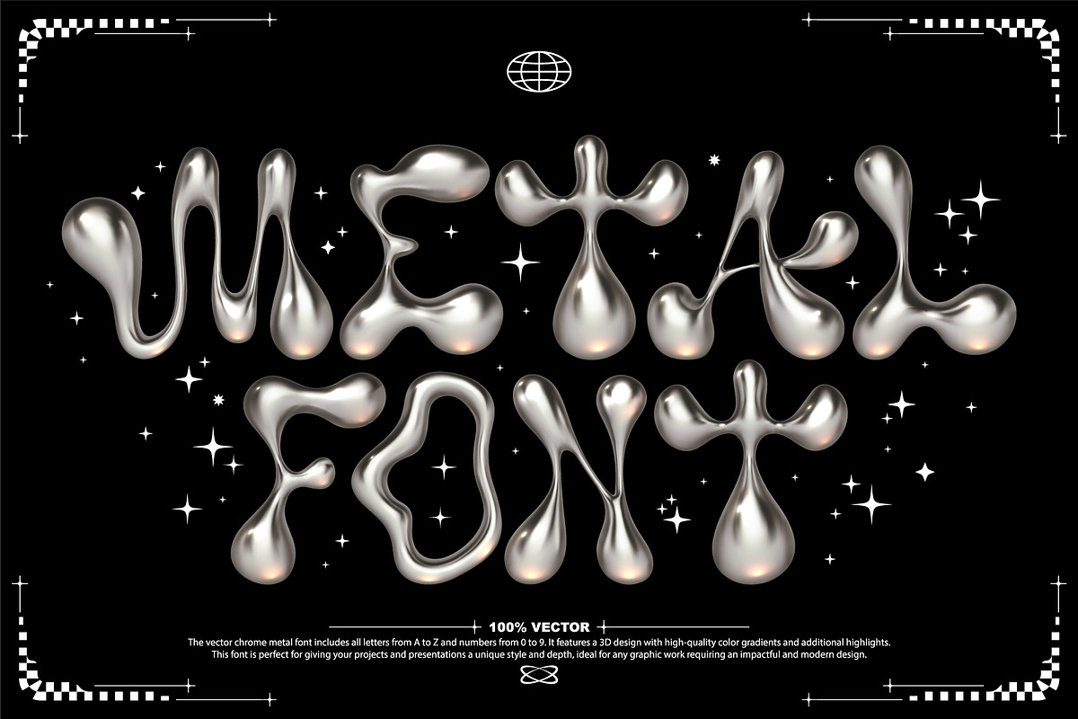 Liquid chrome Y2K font