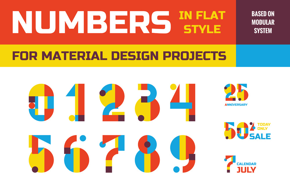 Numbers in Flat Style - Vector Set, a Decorative Illustration by ...