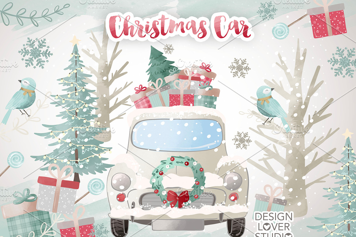 Christmas Car design, an Illustration by designloverstudio | Creative ...